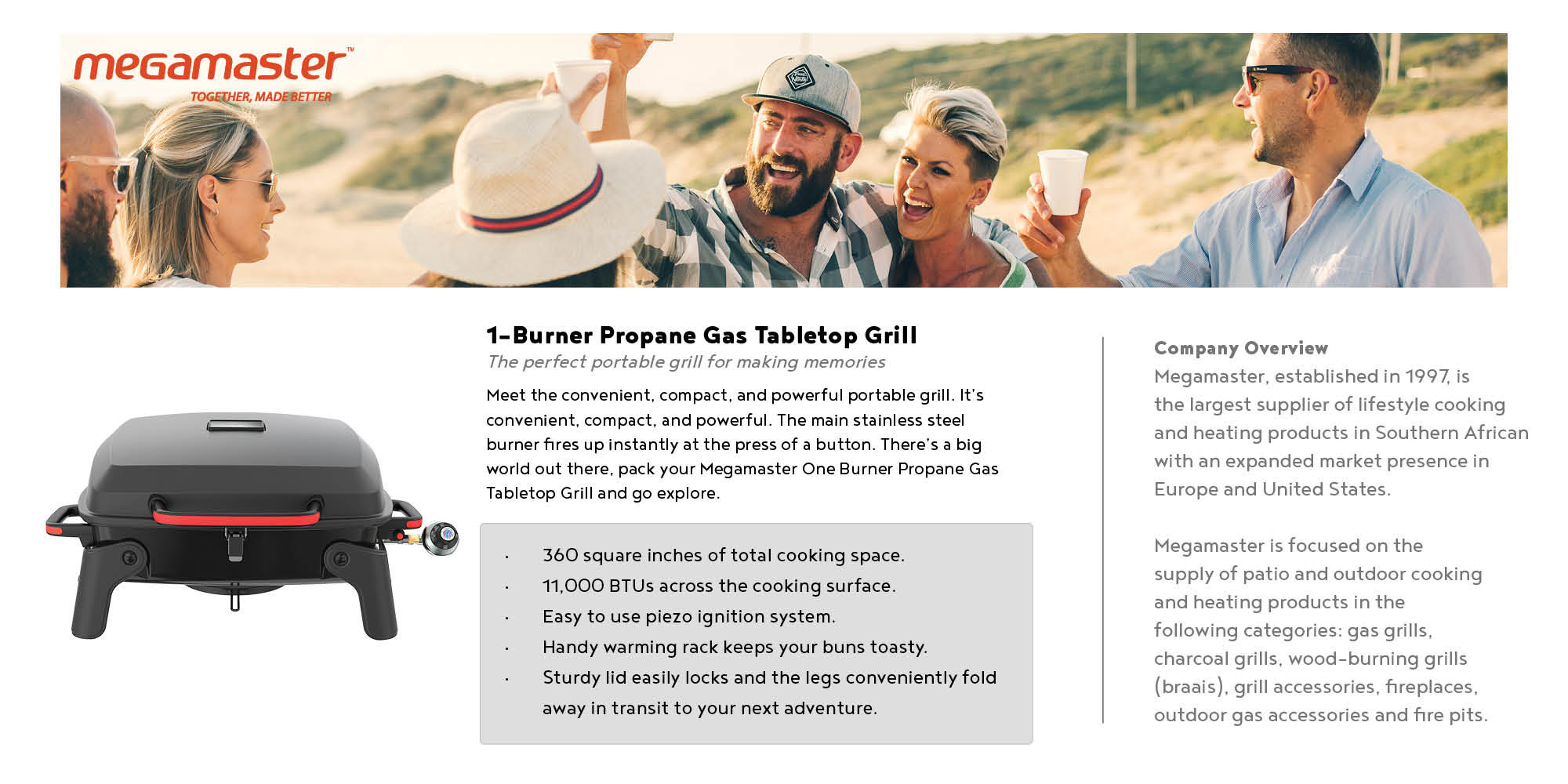 Megamaster Barbecue portatif à 1 brûleur Megamaster pour le camping, la ...