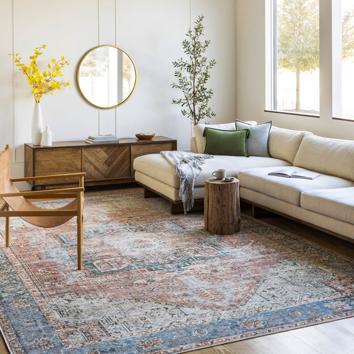 World Menagerie Mya Machine Washable Oriental Brick Red/Light Gray Area ...