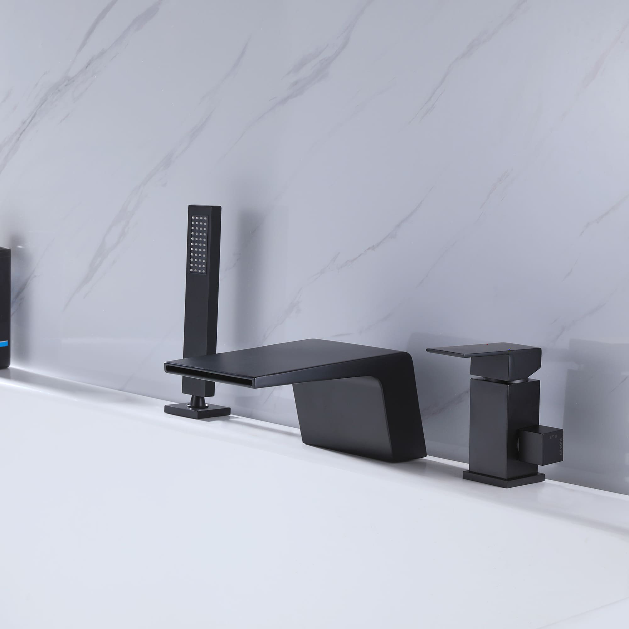 KIKO HOME Waterfall Tub Faucet With Hand Sprayer Matte Black 3 Hole ...