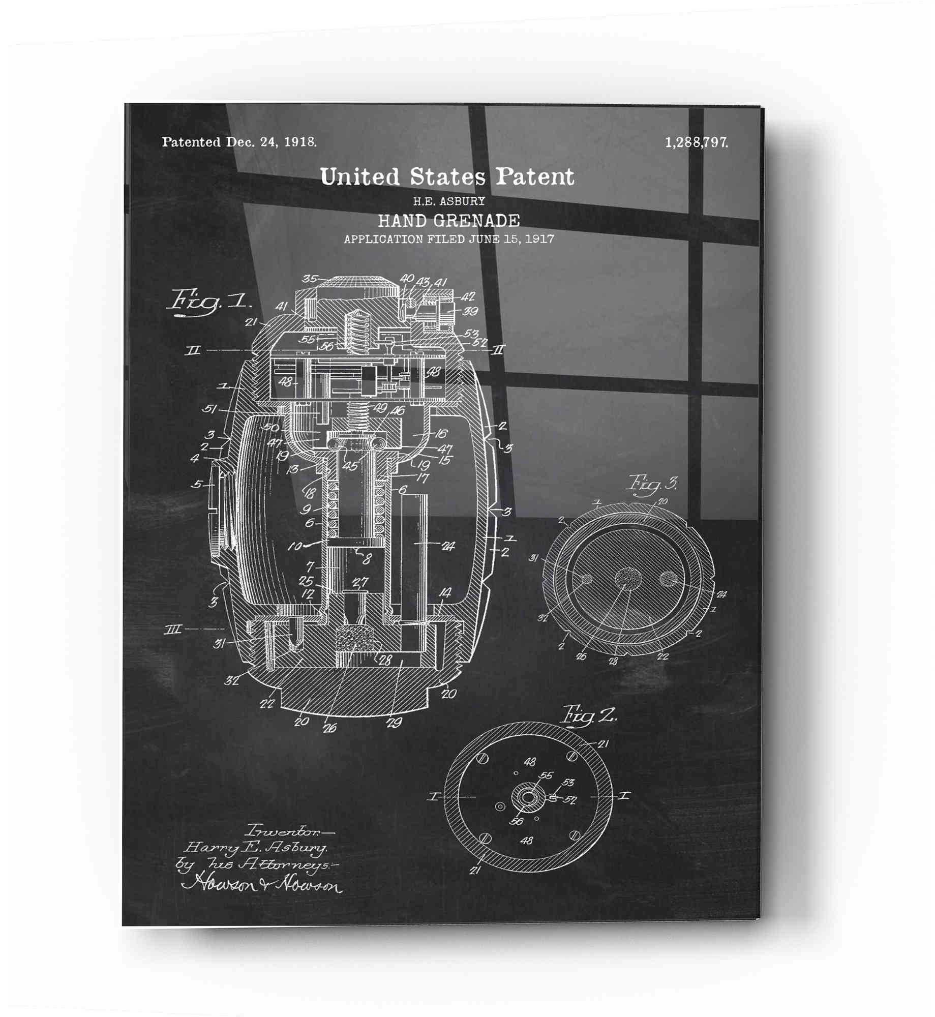 17 Stories Hand Grenade Blueprint Patent Chalkboard - Graphic Art on ...