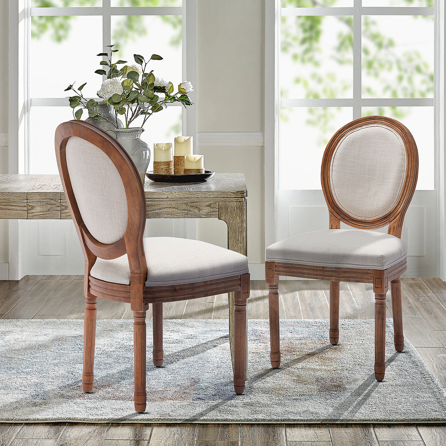 Ophelia & Co. Caille Linen King Louis Back Dining Chairs in Beige | Wayfair