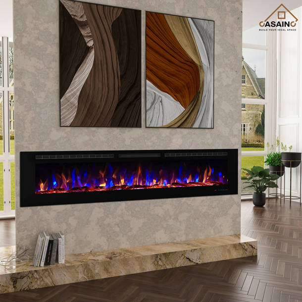 CASAINC 84'' Recessed Electric Fireplace in Black with Remote Control ...