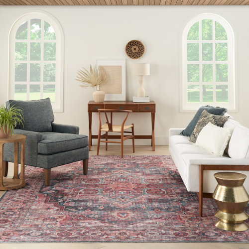 Nicole Curtis Machine Washable Oriental Blue/Brick Red Area Rug ...