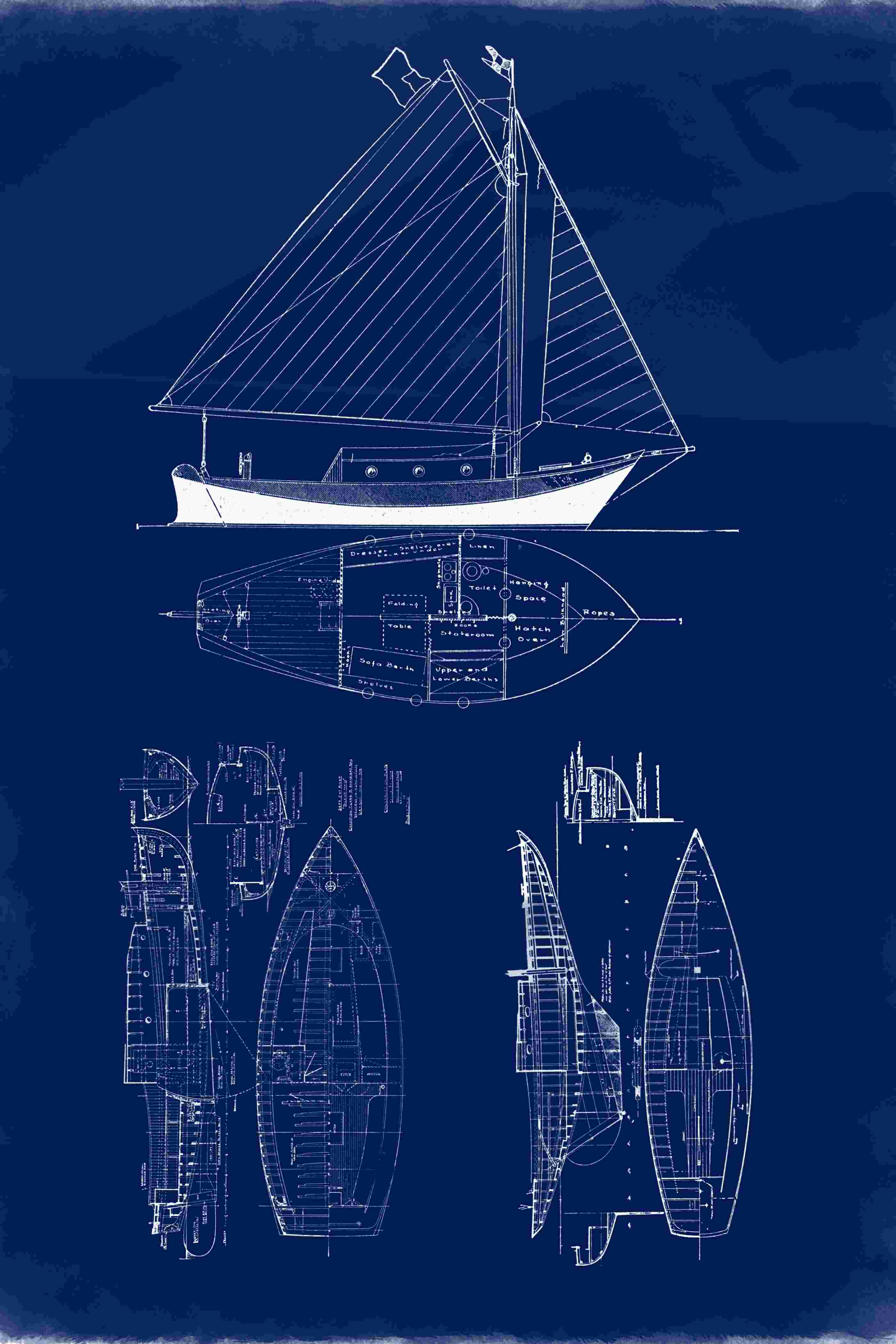 Breakwater Bay Boat Blueprint 2 - Wrapped Canvas Print | Wayfair