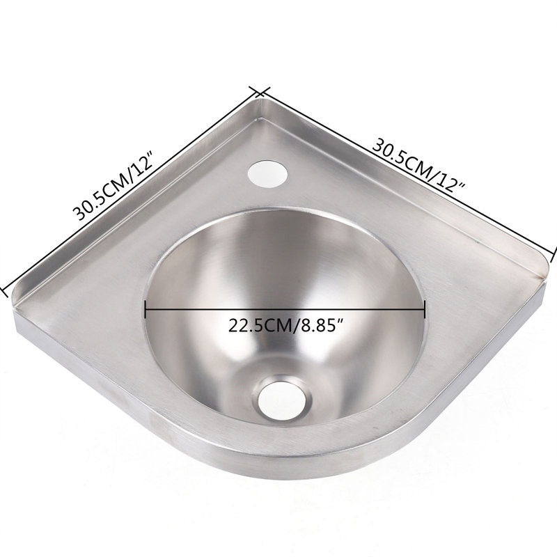 YXSUN 12'' Silver Stainless Steel Circular Corner Bathroom Sink | Wayfair