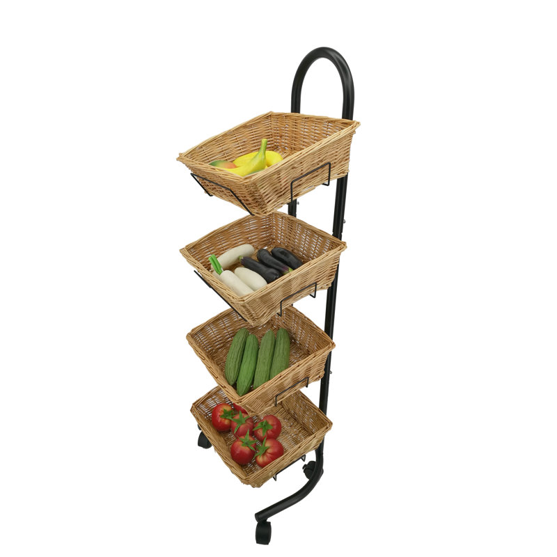 Bayou Breeze® 4 Tier Basket Stand Wicker Basket Bakery Rack Produce ...