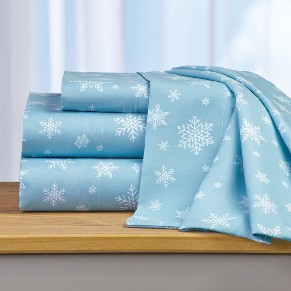 The Holiday Aisle® Blue Winter Snowflake Bed Sheet And Pillowcase Set ...
