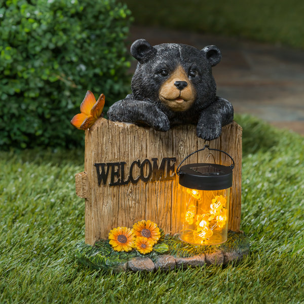 Arlmont & Co. Bear with Solar Lantern Welcome Garden Statue | Wayfair