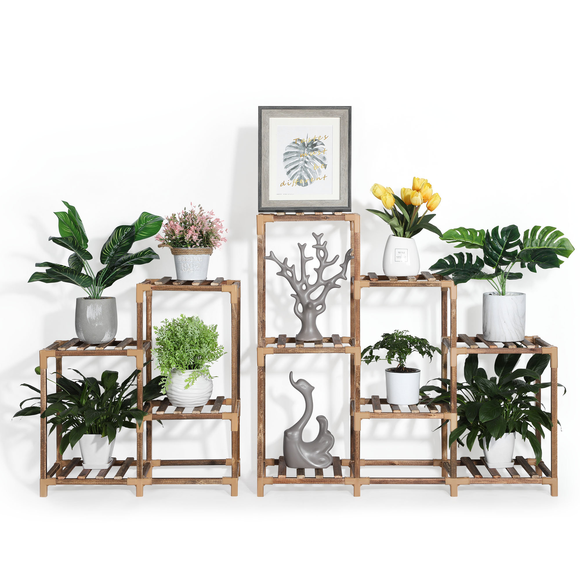 Arlmont & Co. Keyonda Free Form Multi-Tiered Solid Wood Plant Stand ...