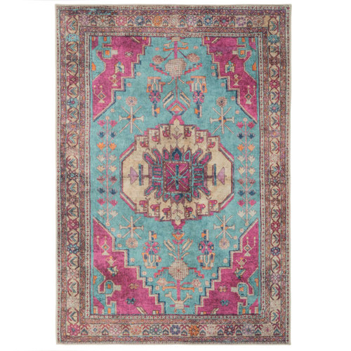 Kukoon Teal Pink Distressed Traditional Rug | Wayfair.co.uk
