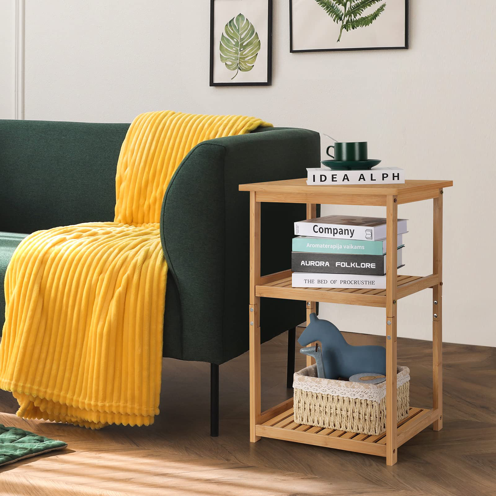 Rebrilliant Square Bamboo End Table 3-Tier Small Sofa Tables Slim ...