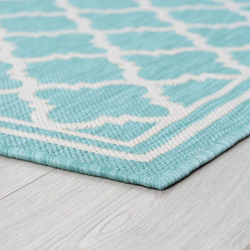 Three Posts™ Finchley Flatweave Aqua Indoor/Outdoor Rug & Reviews | Wayfair