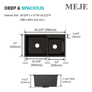 MEJE 30.75'' L Drop-In Double Bowl Stainless Steel Kitchen Sink | Wayfair