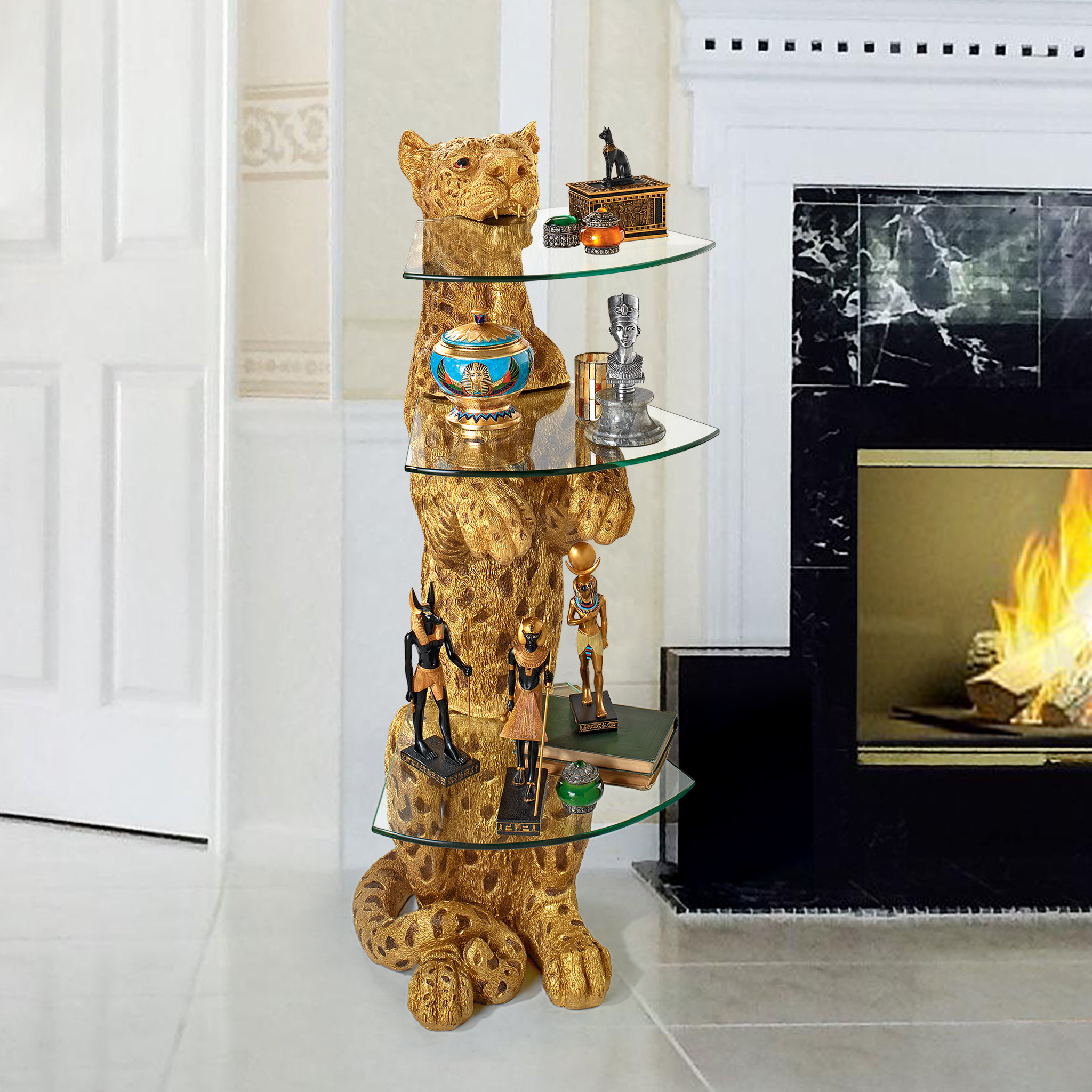 Design Toscano 42" Tall Royal Cheetah Glass End Table | Wayfair