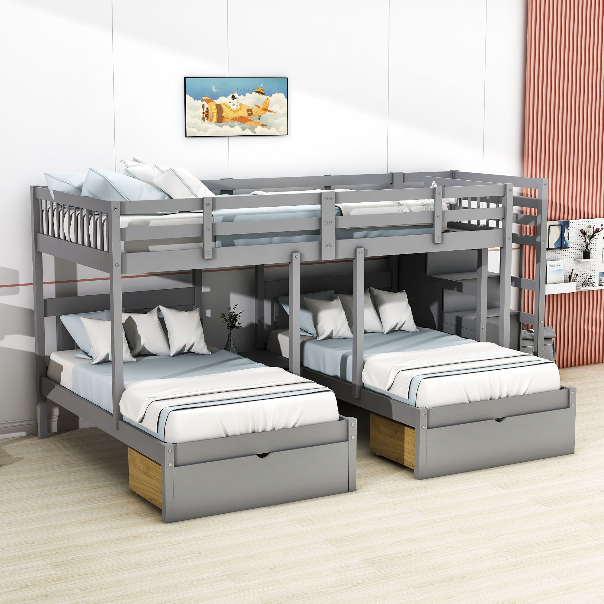 Harriet Bee Erlingur Full Over Twin & Twin Wood Triple Bunk Bed with ...