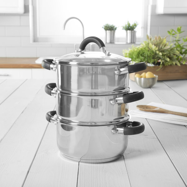 Tower T80836 Essentials Induction Steamer Pans 3 Tier with Glass Lid ...