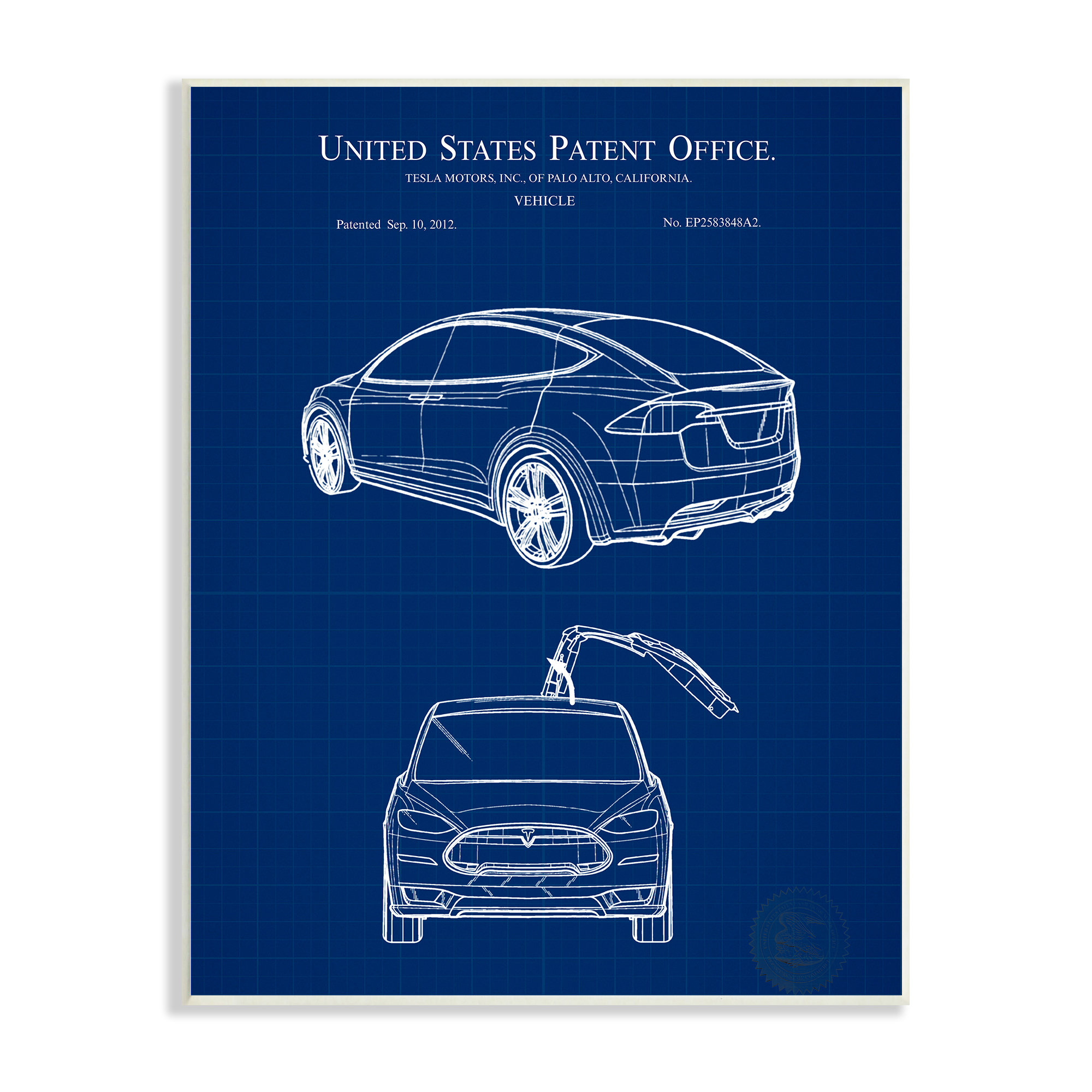 Stupell Industries Blue Vehicle Car Outline Diagram Blueprint Style by ...