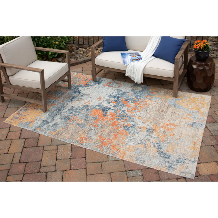 17 Stories Annachristina Flatweave Orange/Blue/Gray Rug & Reviews | Wayfair
