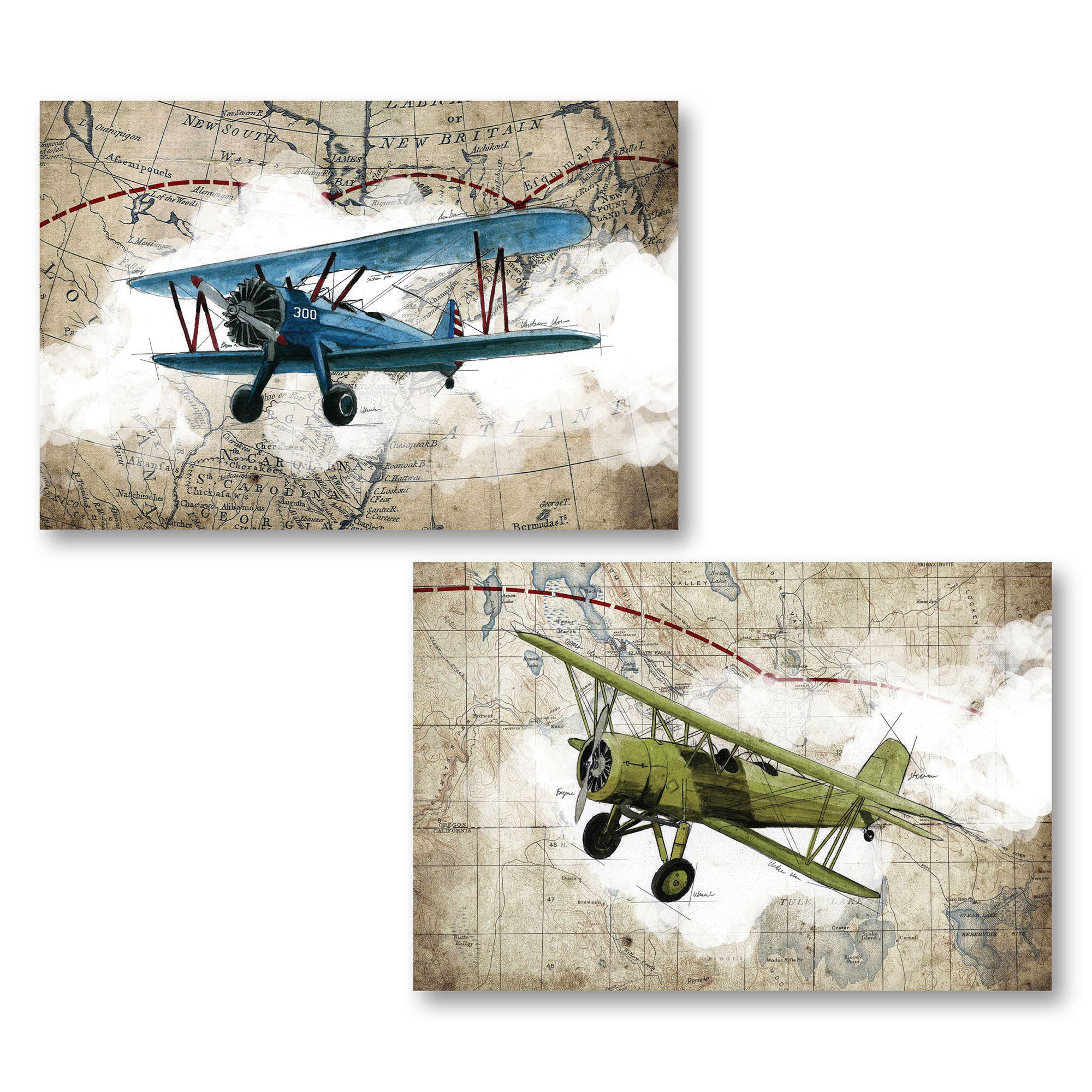Ebern Designs Biplane 1 And 2 by Graphinc Studio - 2 Piece Graphic Art ...