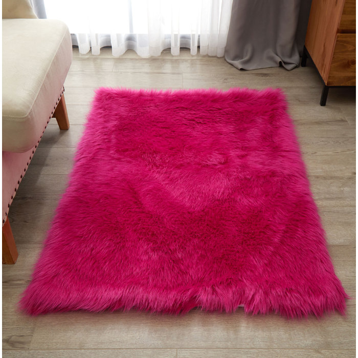 Everly Quinn Thurmont Faux Fur Pink Rug & Reviews | Wayfair
