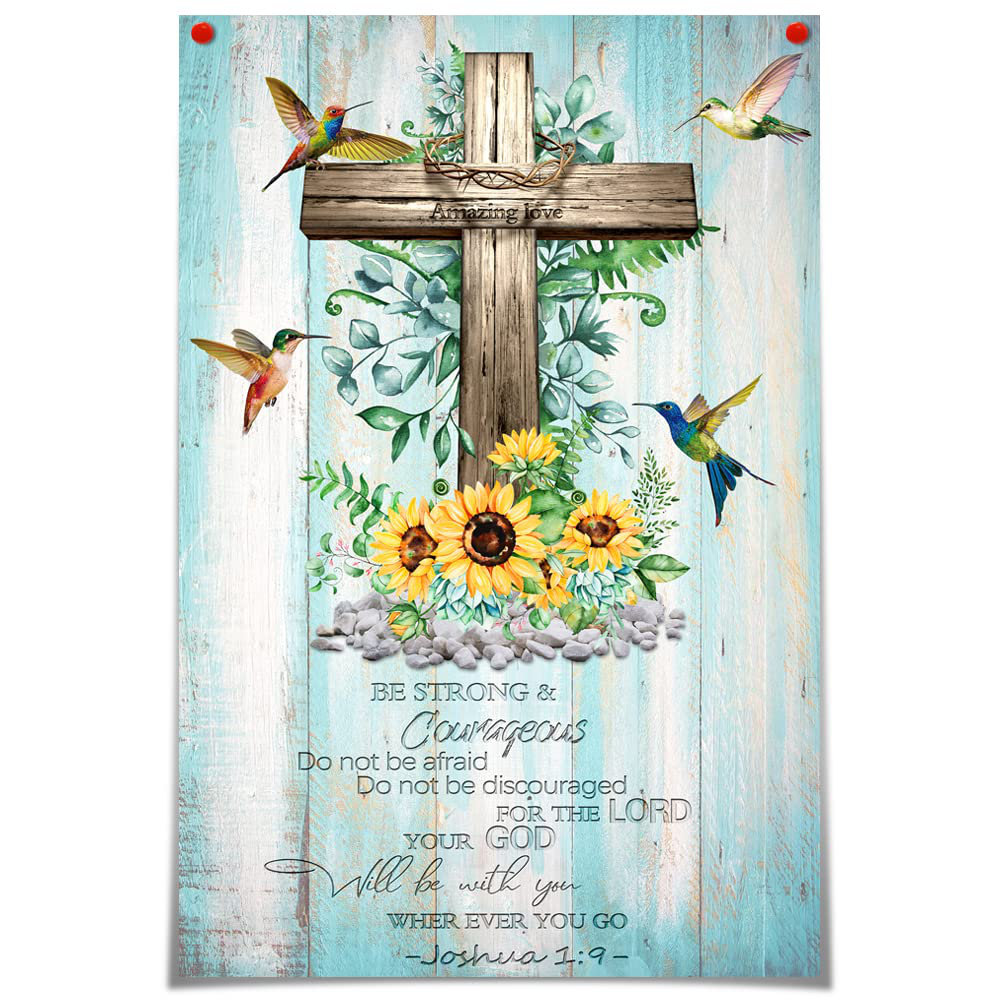 Trinx Cross Sunflower Cardinal Birds Hummingbird Jesus Christ Religious ...