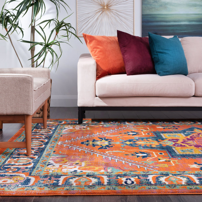 Bungalow Rose Depew Performance Orange/Pink/Blue Rug & Reviews | Wayfair