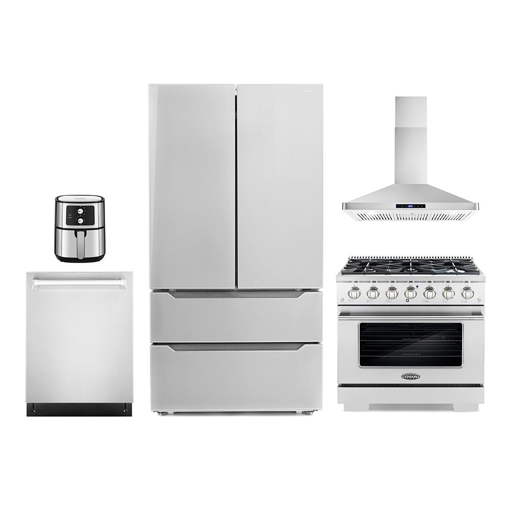 Cosmo 5 Piece Kitchen Package with 36" Freestanding Gas Range36" Wall ...
