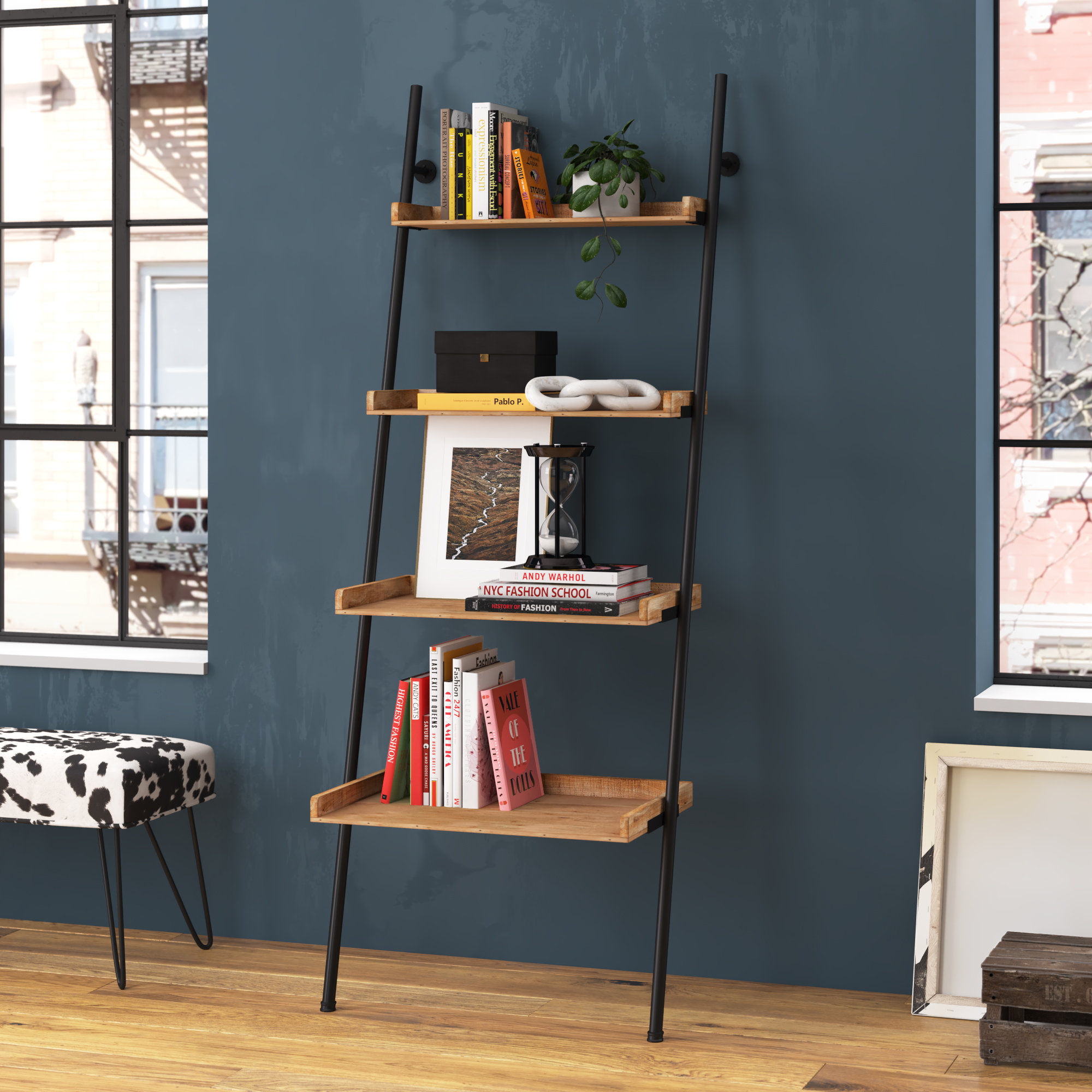 Steelside™ Derry 72.0'' H x 28.0'' W Solid Wood Ladder Bookcase | Wayfair