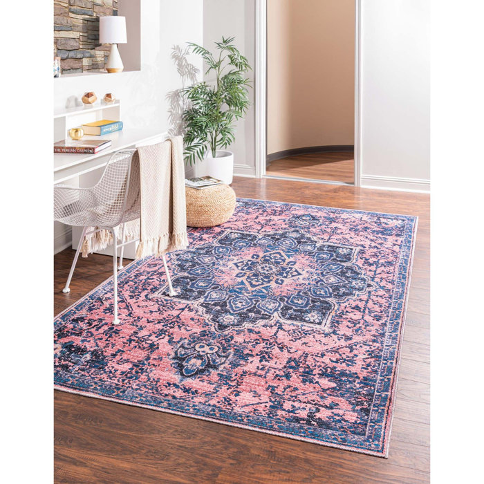 Bungalow Rose Mcelhannon Oriental Pink/Navy Area Rug & Reviews | Wayfair