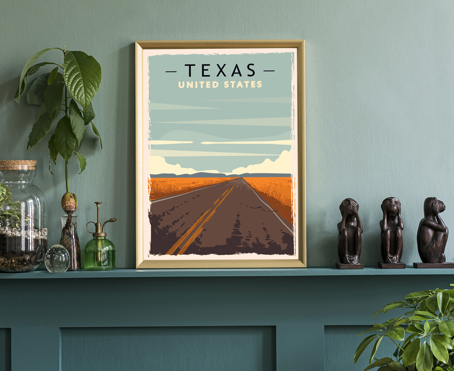 Trinx Texas Retro Style State Travel Poster, Vintage Unframed Print ...