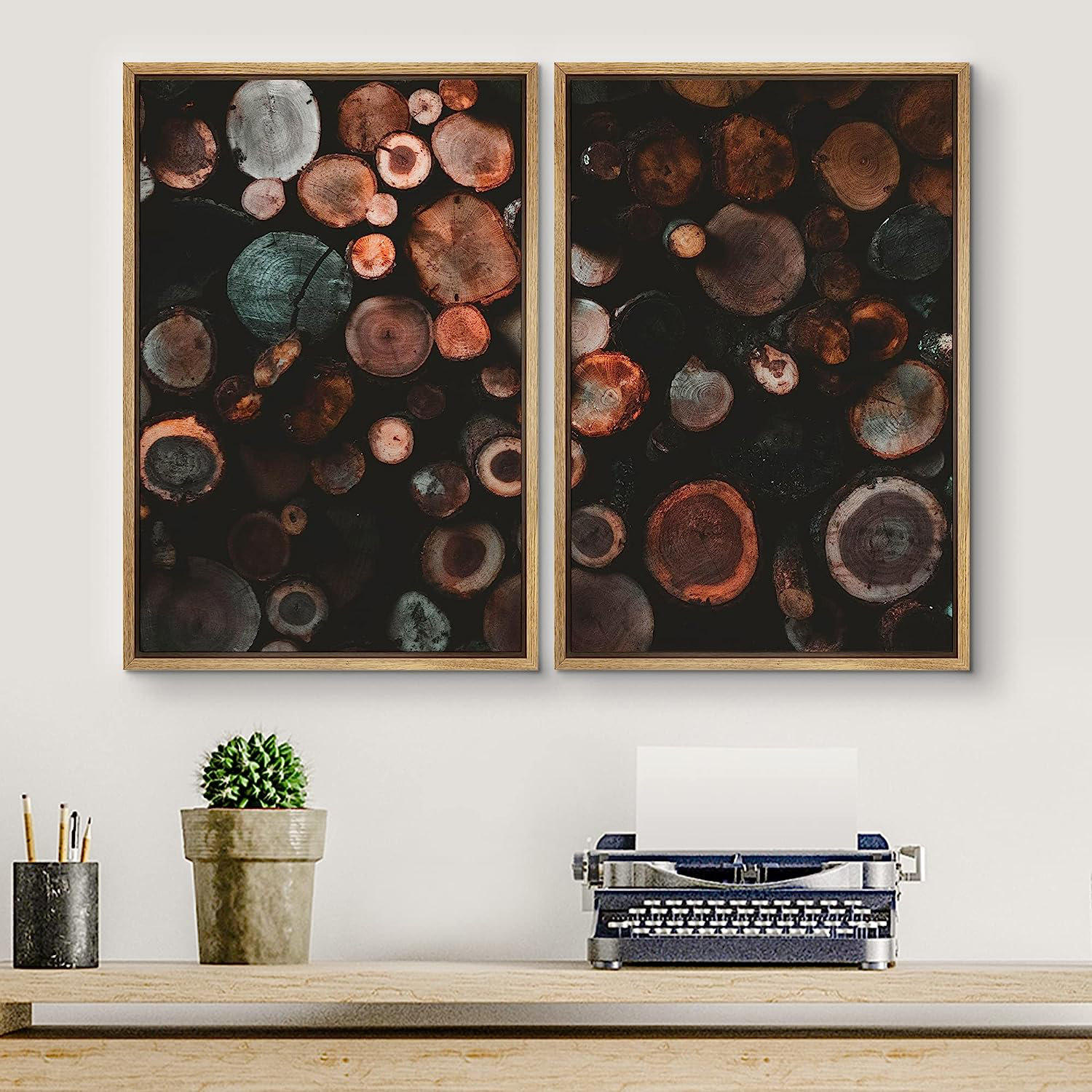 SIGNLEADER Canvas Print Wall Art Set Stacks Of Oak Wood Logs Nature ...