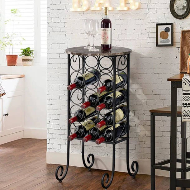 Lark Manor Ackerman 20 Bottle Floor Wine Bottle & Glass Rack in Black ...