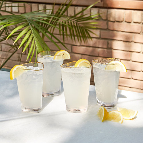 Global Views Hammered High Ball Glass-Clear w/Gold Rim & Reviews | Wayfair