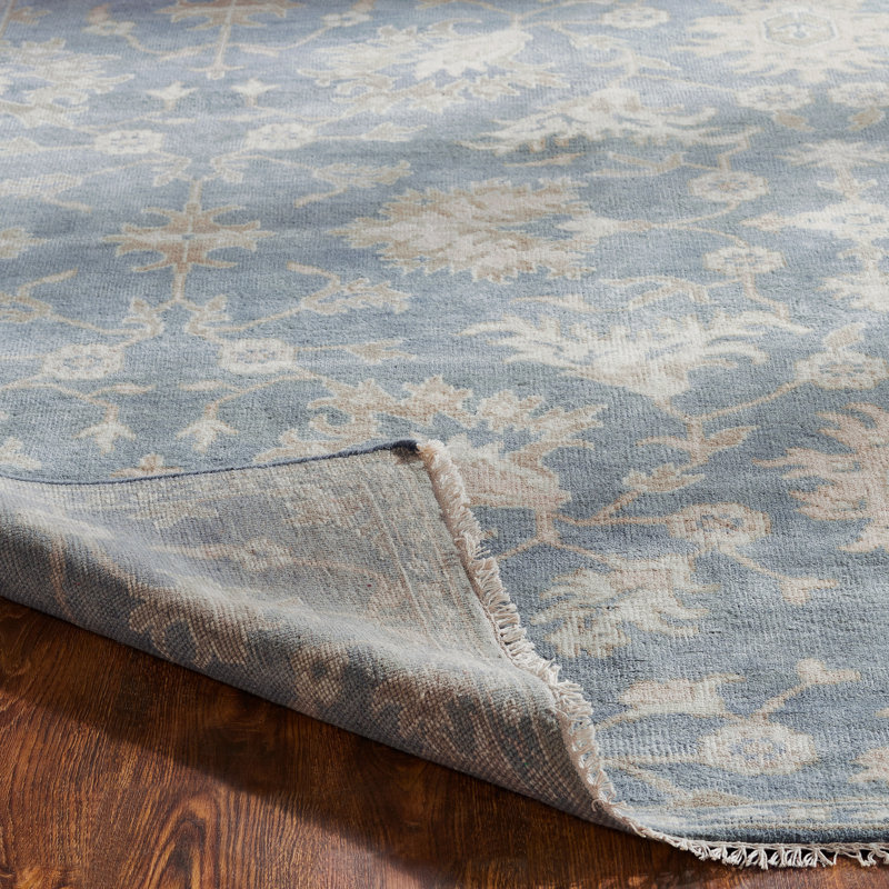 Canora Grey Faucett Handmade Hand-Knotted Wool Blue Rug | Wayfair