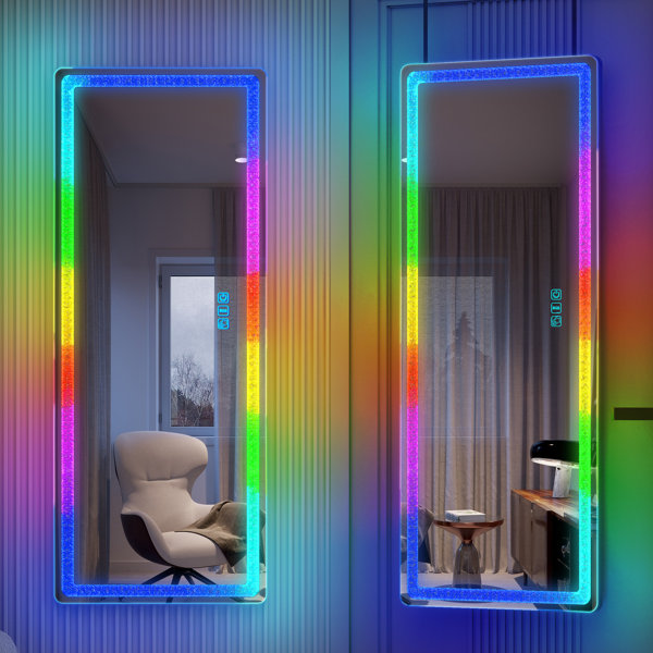Wrought Studio Darely Rectangle RGB Lighted Full Length Mirror | Wayfair