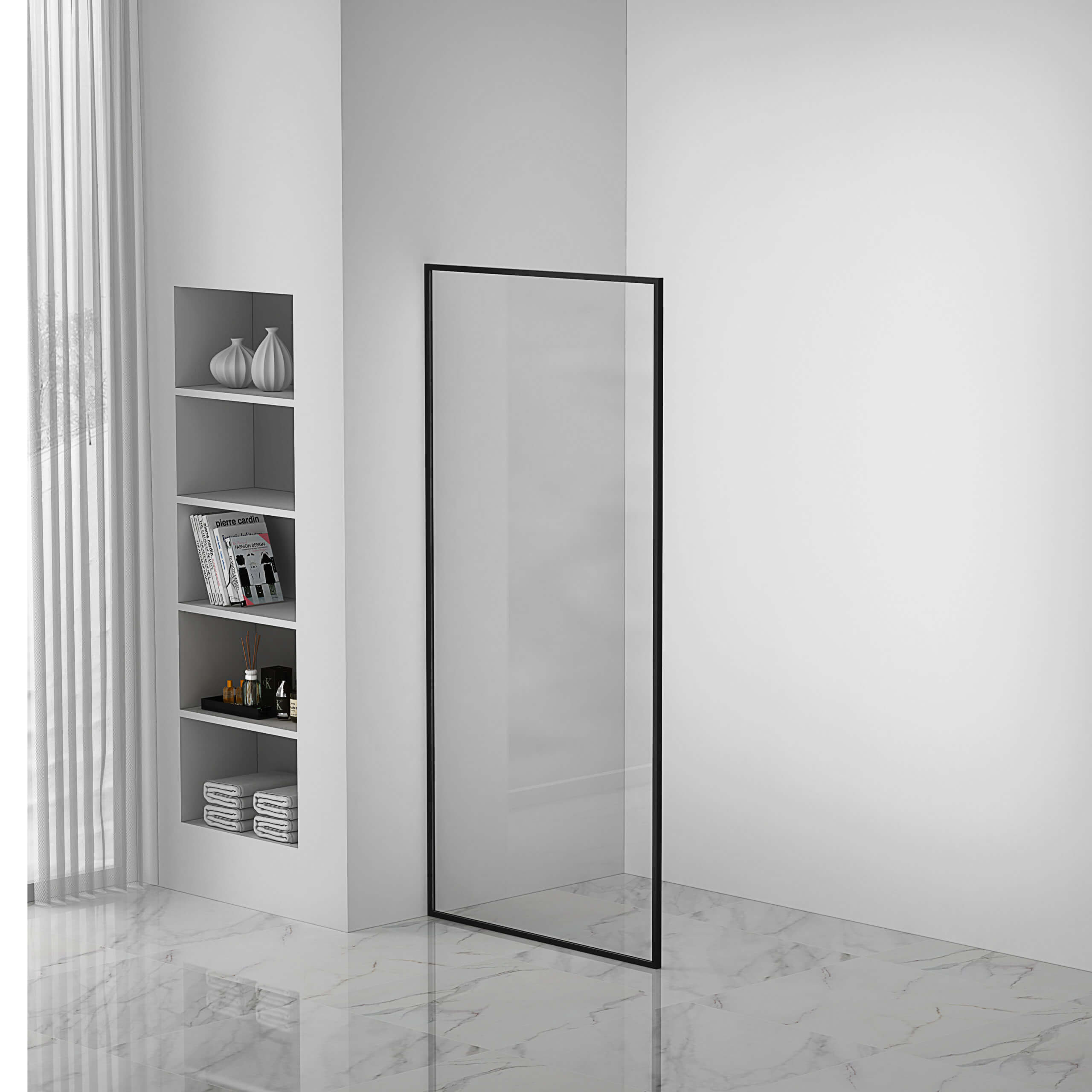 Fine Fixtures 34.25'' W x 74.25'' H Framed Fixed Glass Panel with Clear ...