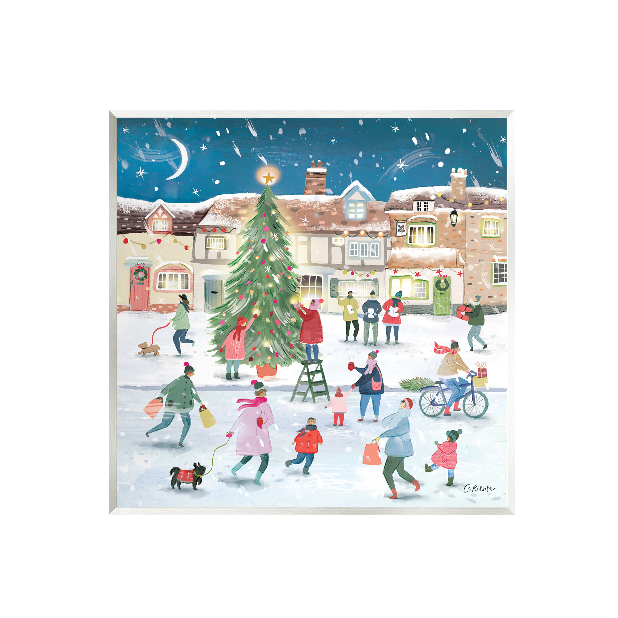 Stupell Industries Aw-058-Wood Christmas Tree Town Scene On MDF by ...