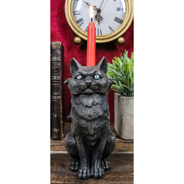 Trinx Stoic Guardian Feline Winged Cat Gargoyle Gothic Candle Holder ...
