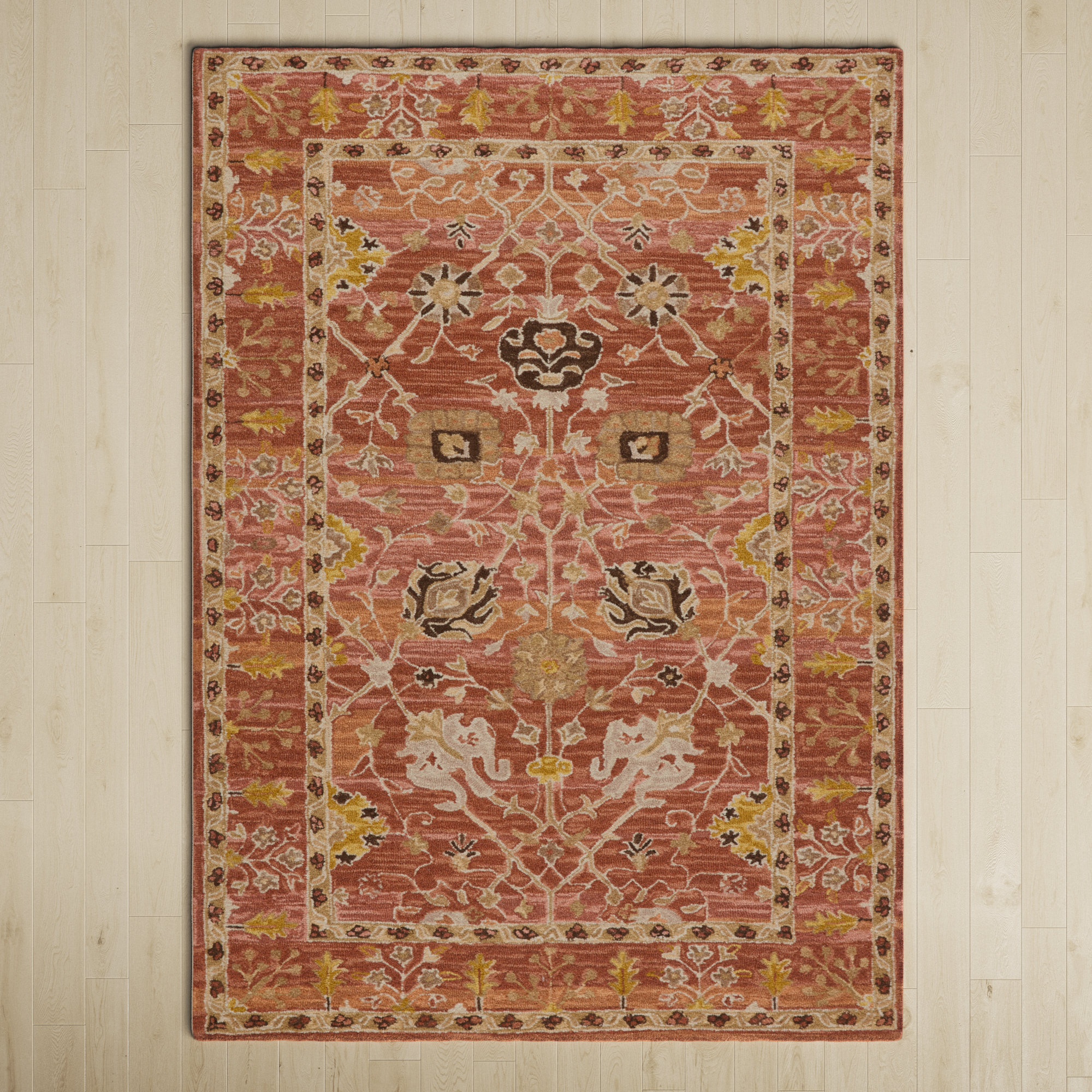 Birch Lane™ Corla Handmade Wool Pink/Brown Rug & Reviews | Wayfair