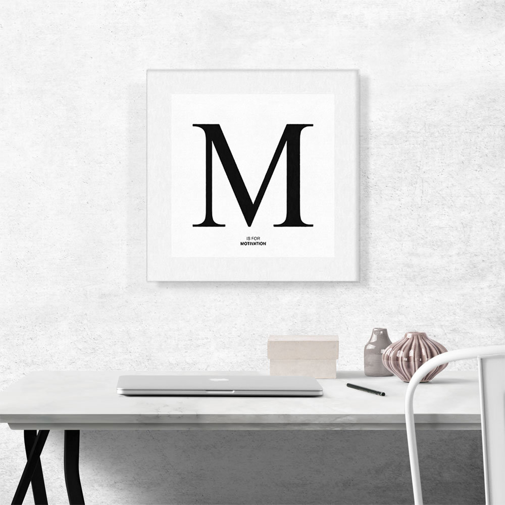 ARTCANVAS Modern Black And White Gray Serif Alphabet Letter M - Wrapped ...