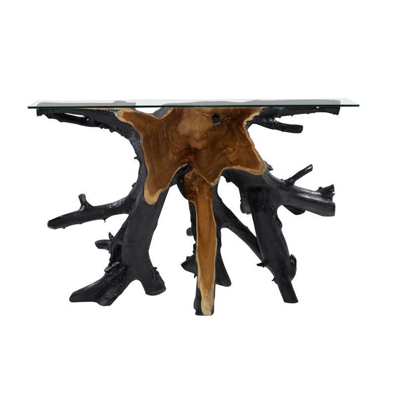 Loon Peak® Rocton Black Teak Wood Live Edge Tree Stump Console Table ...