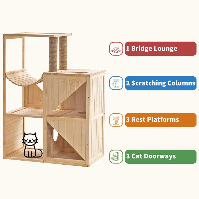 MCombo 44" Solid Wood Indoor Cat Condo & Reviews | Wayfair