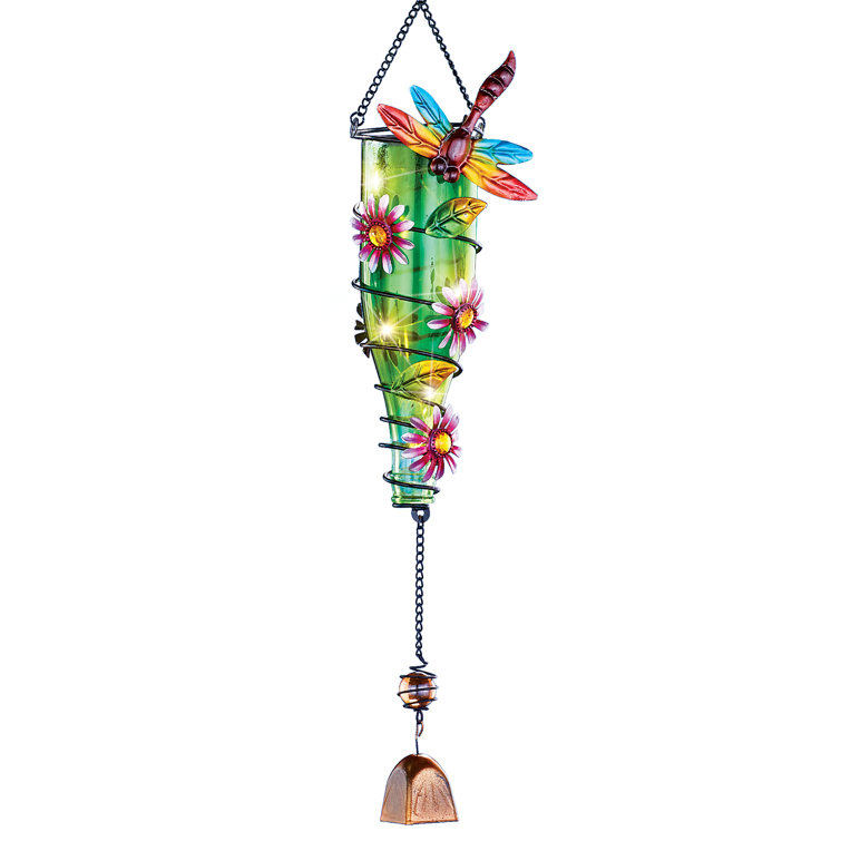 Gracie Oaks Hanging Solar Powered Floral Glass Bell Bottle Dangler ...