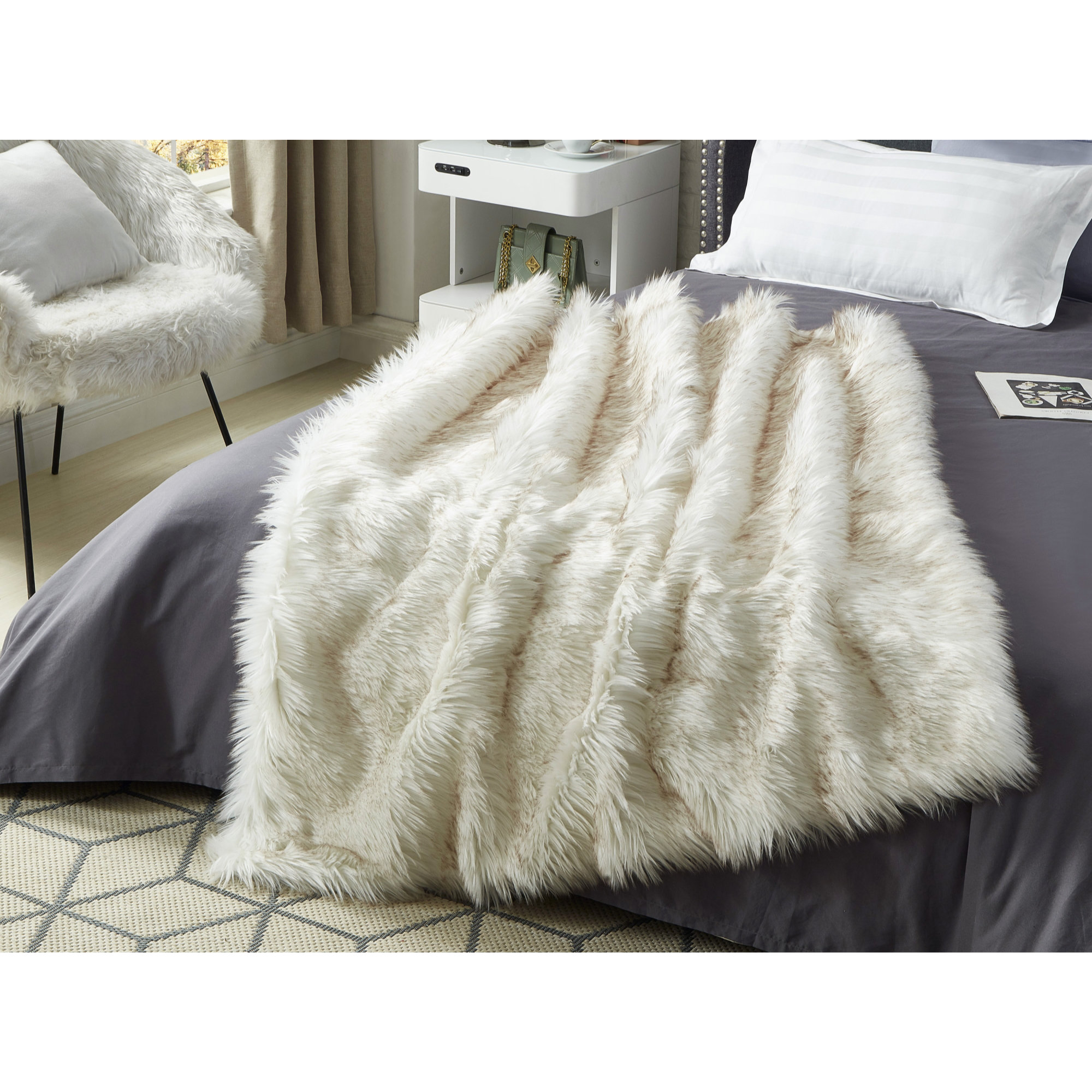 Cozy Waleed Faux Wolf Fur Throw Reverse Micromink 50" x 60" & Reviews ...