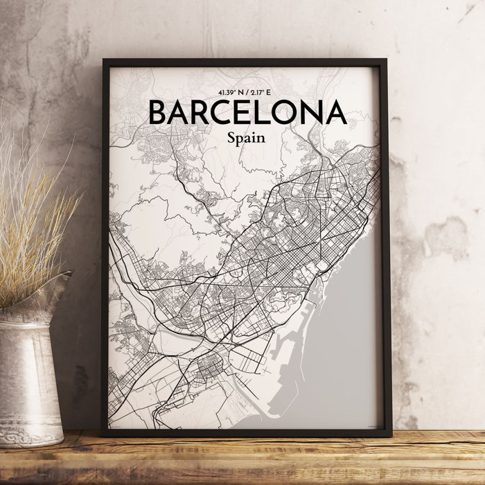 Wrought Studio Barcelona City Map On Paper Graphic Art | Wayfair