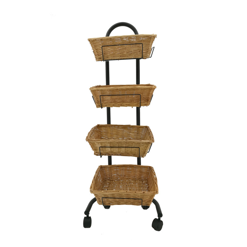 Bayou Breeze® 4 Tier Basket Stand Wicker Basket Bakery Rack Produce ...