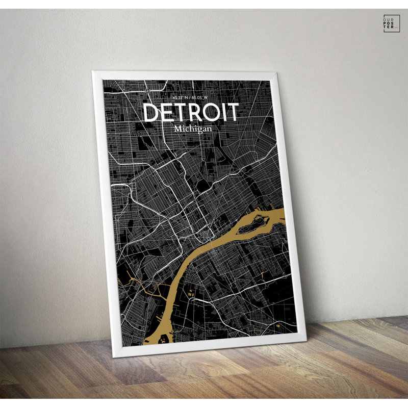 OurPoster.com Detroit City Map - Panoramic Graphic Art | Wayfair