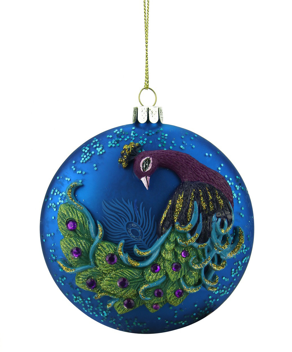 Northlight 4" Blue and Purple Glittered Peacock Christmas Disc Ornament ...