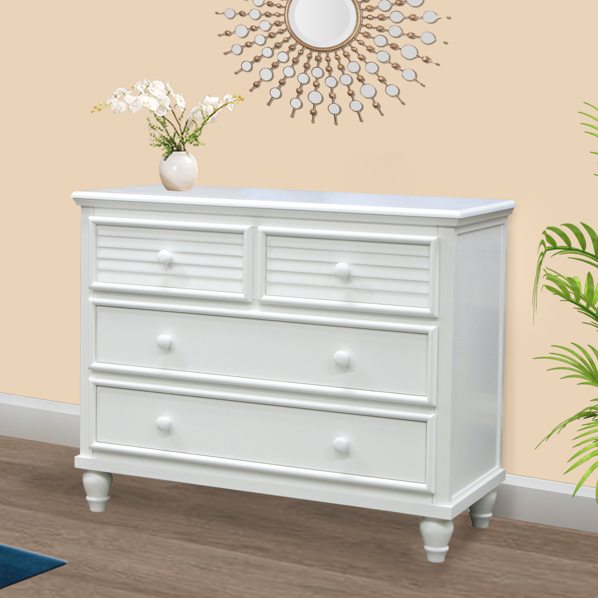 Alcott Hill® Sunset 4 Drawer Split Dresser in White | Wayfair