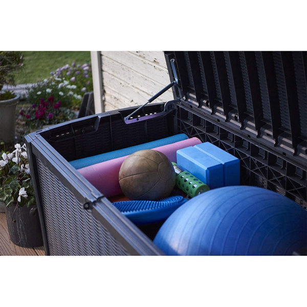 Keter Borneo 110 Gallon Rattan Wicker Resin Patio Deck Storage Box ...